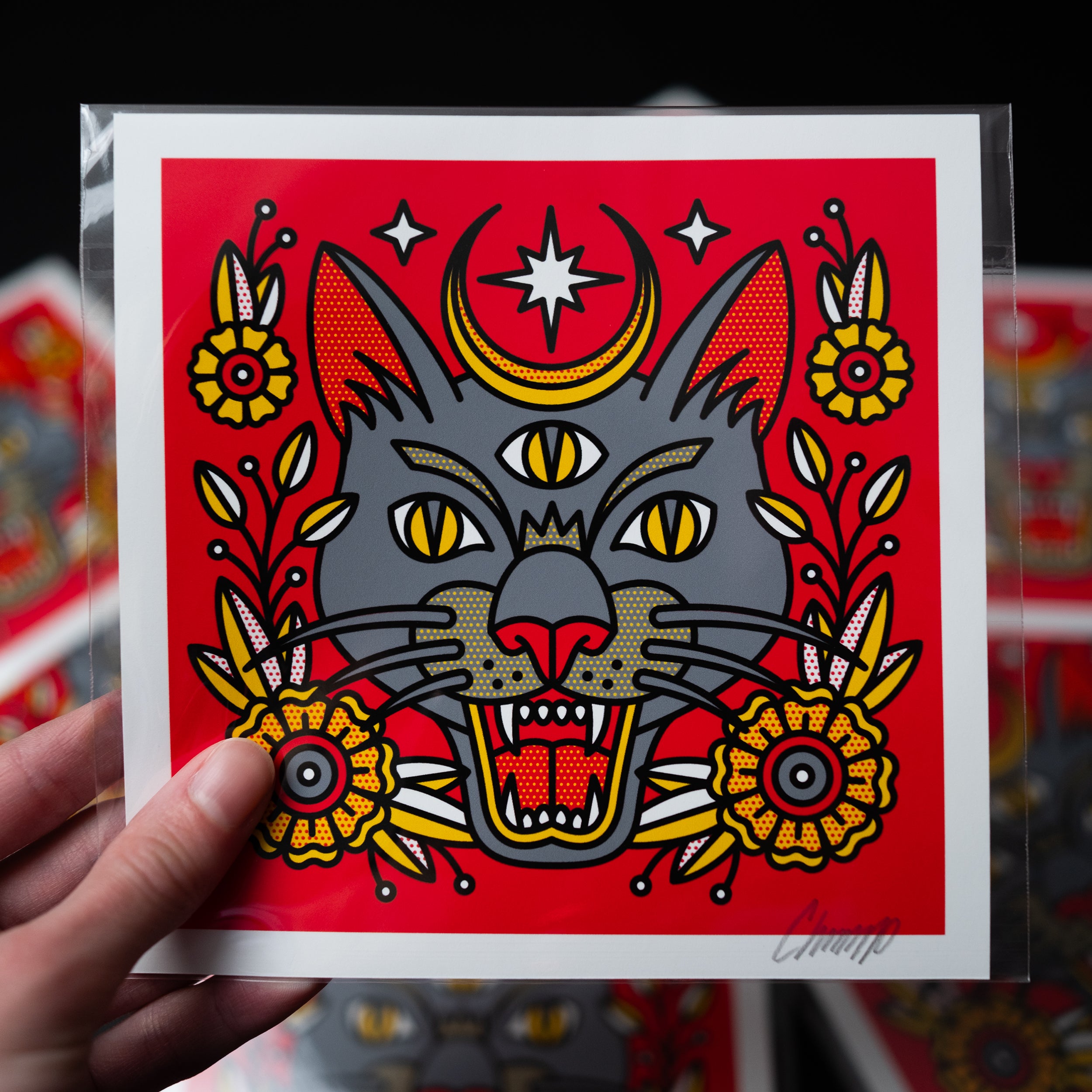 Cat Mini Print – Red Halftone